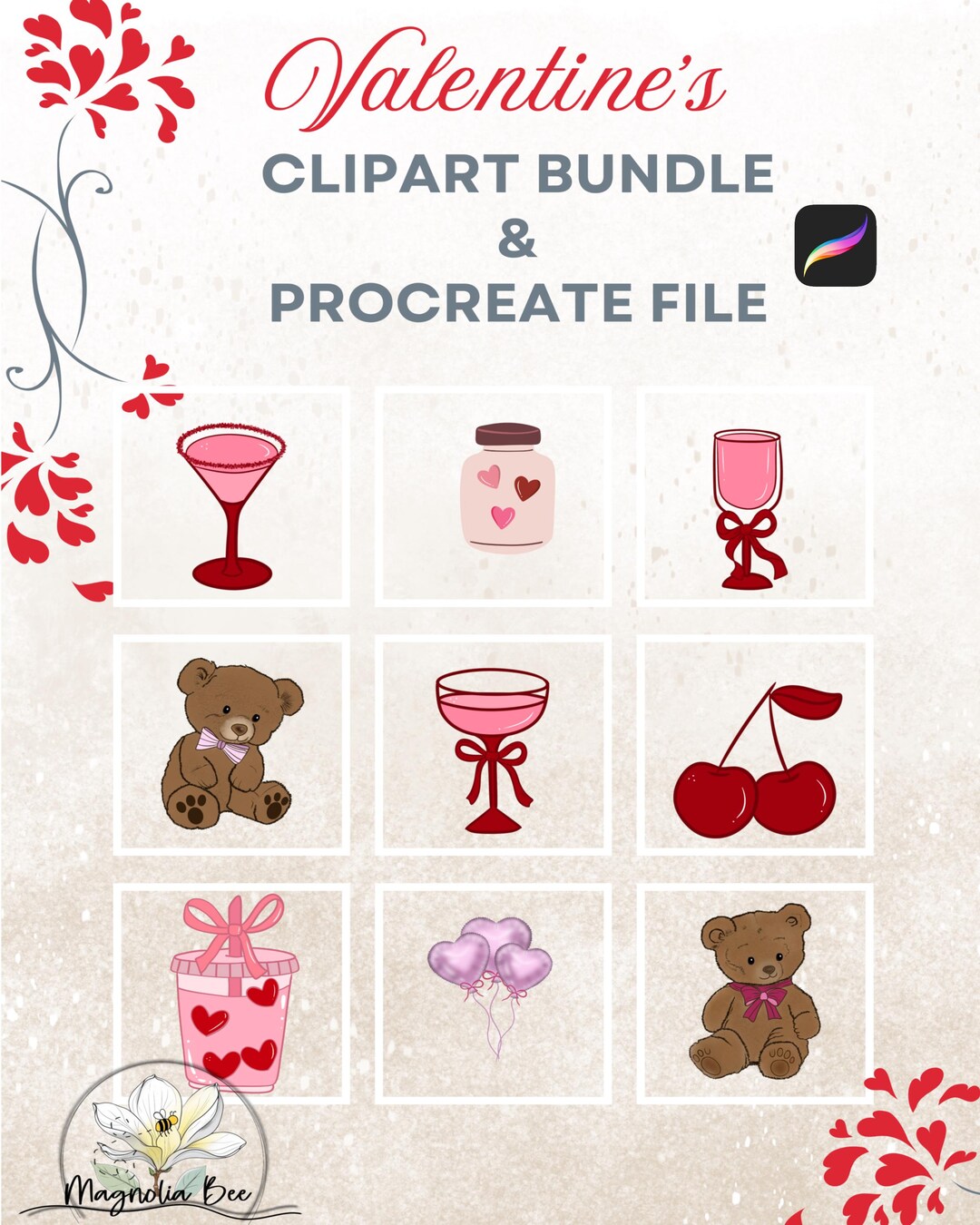 Valentine’s Day Clipart Bundle | Romantic Graphics (PNG & Procreate ...