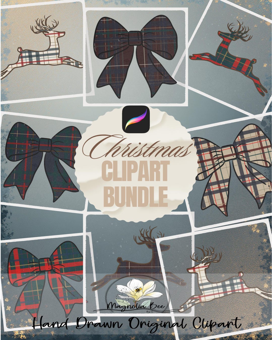 Christmas Tartan Plaid Clipart Bundle | Preppy Plaid Deer, Bows (PNG ...