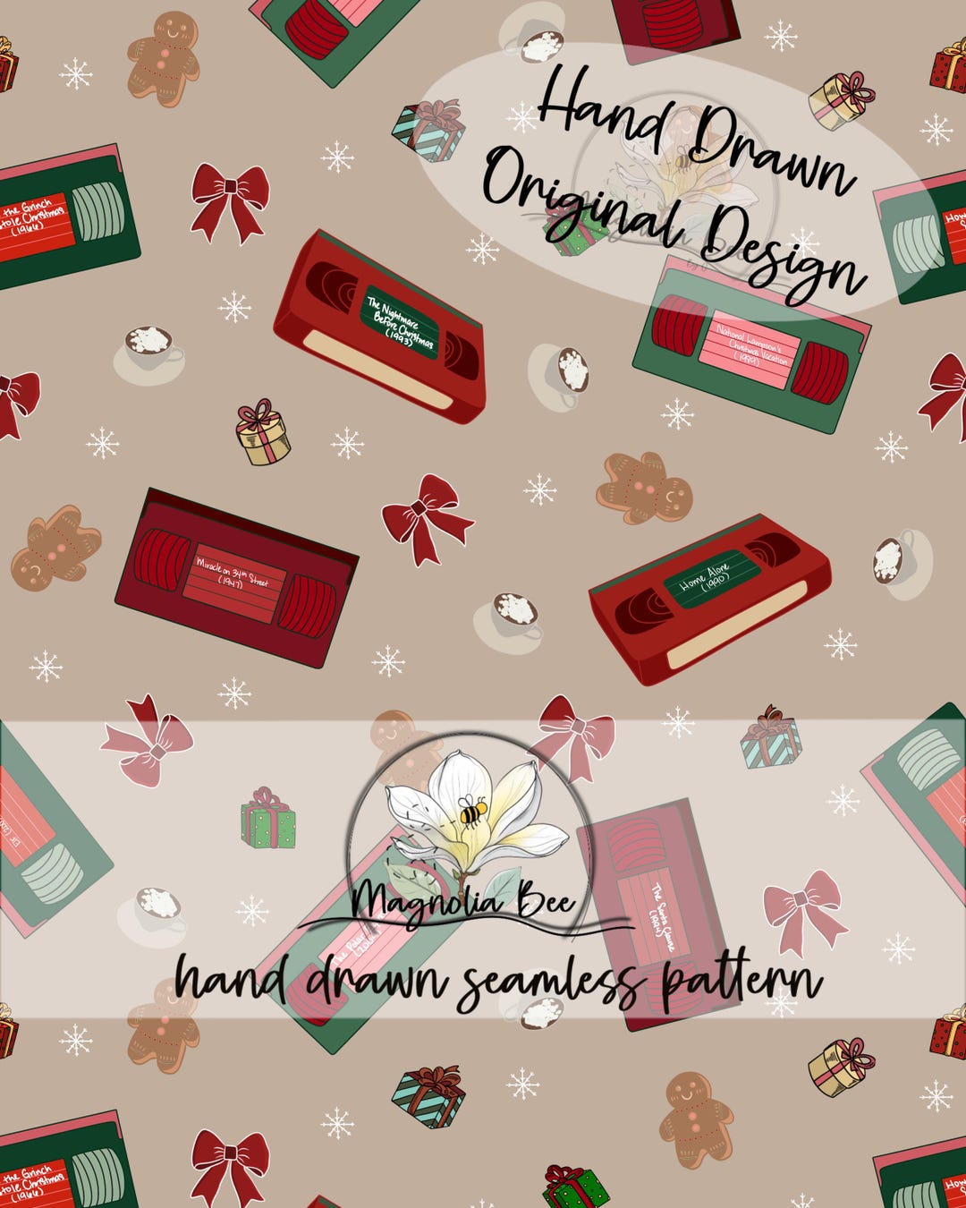 Classic Christmas Movies Seamless Pattern | Retro Holiday Movies Design ...