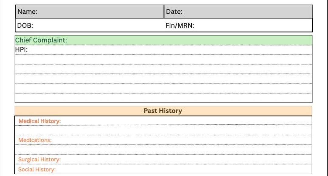 History & Physical Template – Medical Student and Resident Note Sheet – Clinical Note COLOR ...