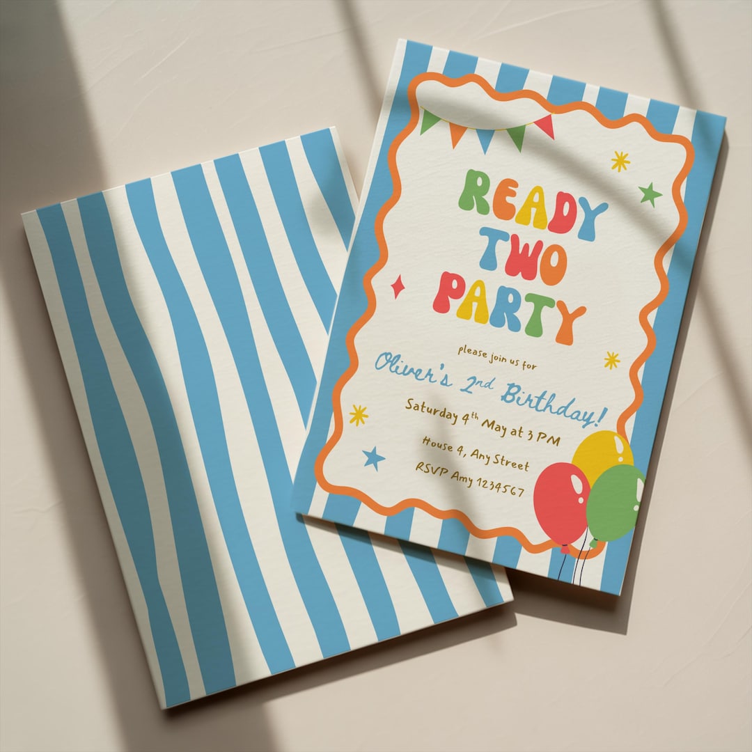 Ready Two Party 2nd Birthday Invitation | Editable Colorful Party Canva ...