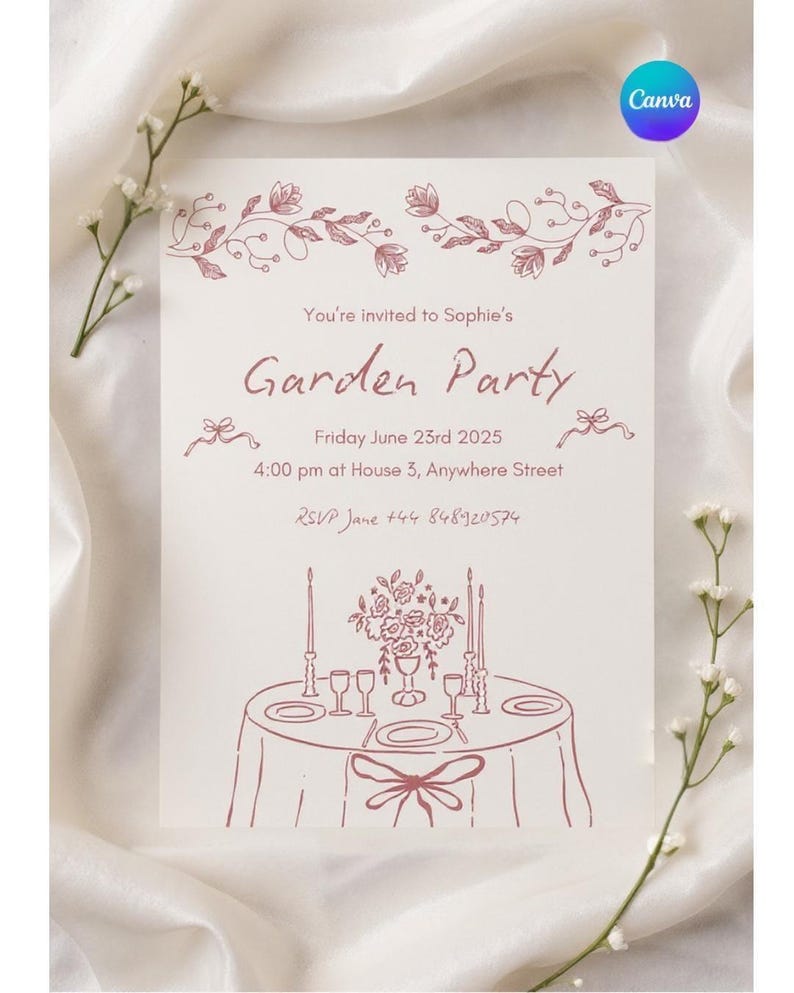 Floral Garden Party Invitation Template: Editable Canva Design (digital ...