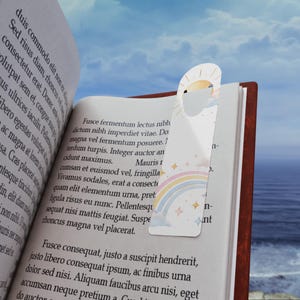 Sunrise Rainbow Bookmark | Sun, Clouds, Pastel Rainbow, Stars - Etsy