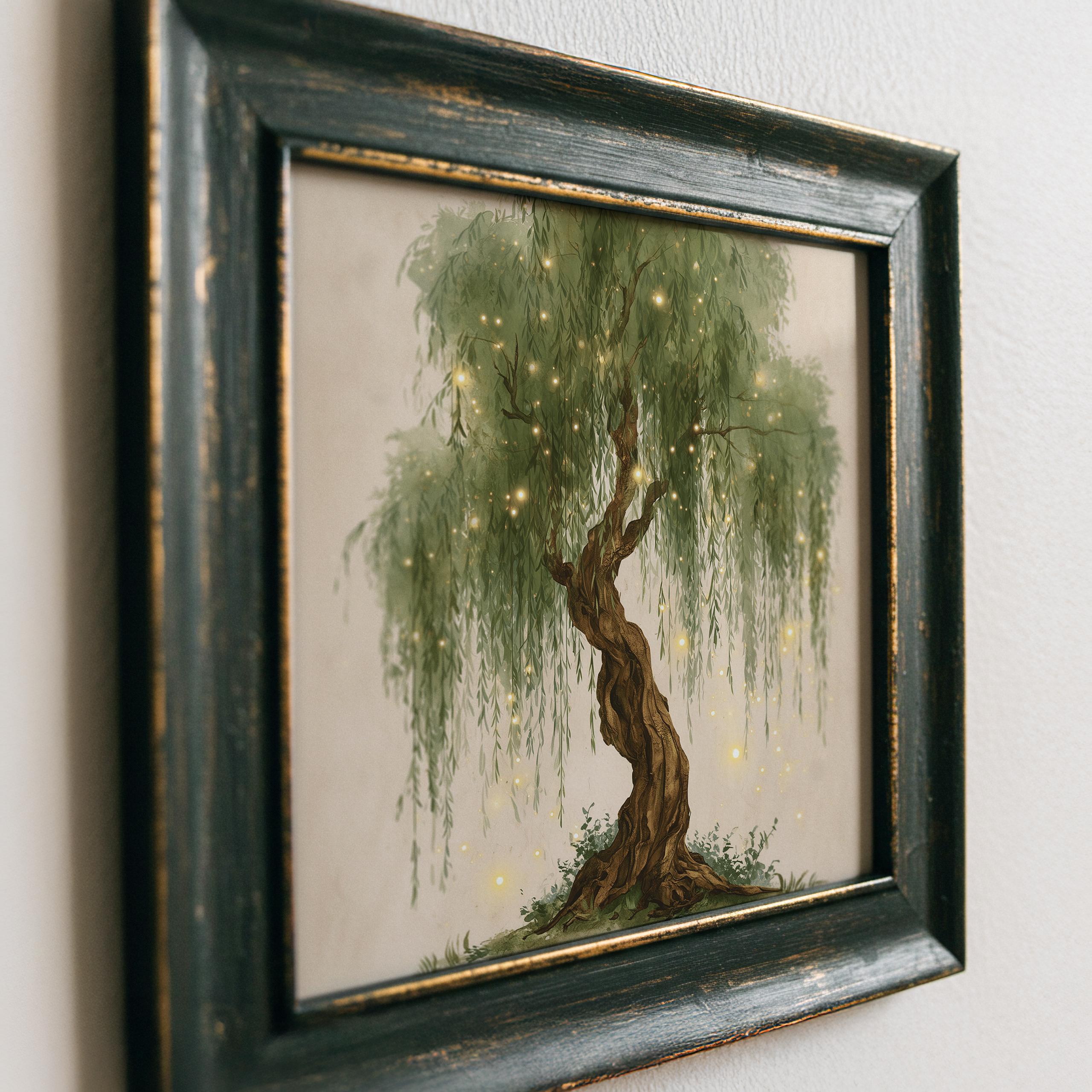 Vintage Willow Tree Watercolor Print, Country Landscape Wall Art ...