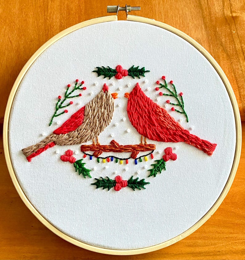 Christmas and Winter Cardinal Birds, Hand Embroidery Pattern, PDF ...