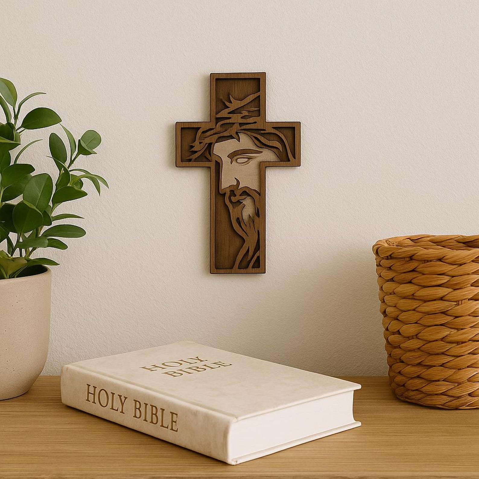 Laser Cut Wooden Jesus Cross: Baltic Birch Faith Wall Decor - Etsy