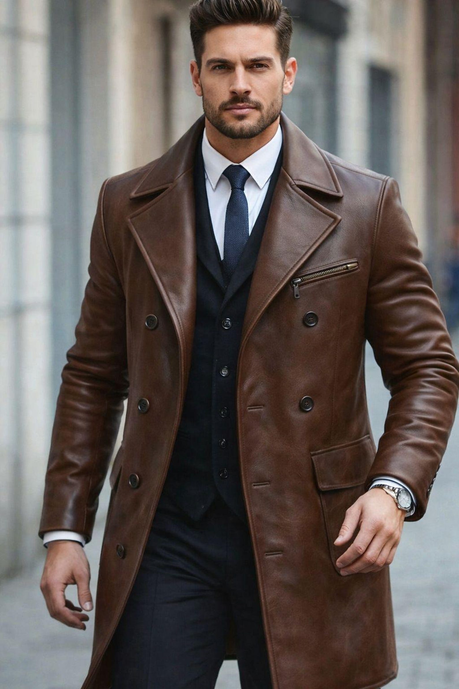 Stylish Gentleman in Leather Coat-with Shearling Collar - Etsy