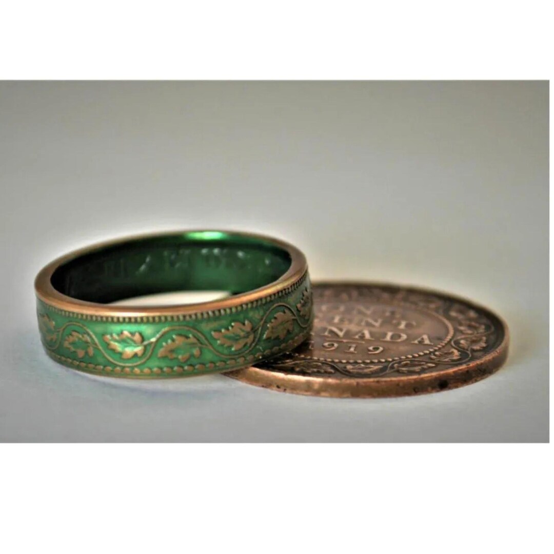 Handcrafted Copper Penny Ring, Green Vine Detail, Coin Art - Etsy
