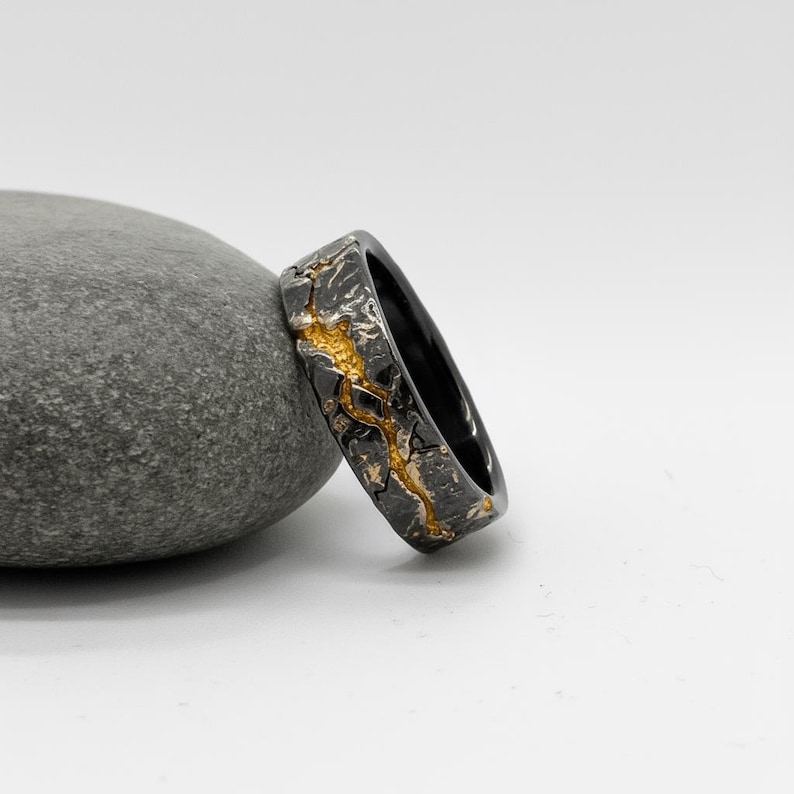 Oxidized Palladium Sterling & 24k Gold Kintsugi Ring, 6mm - Etsy