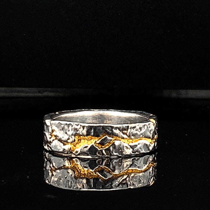 Oxidized Palladium Sterling & 24k Gold Kintsugi Ring, 6mm - Etsy