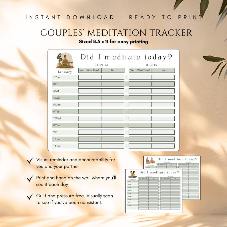 Meditation Tracker | Printable Habit Tracker | Accountability Partner ...