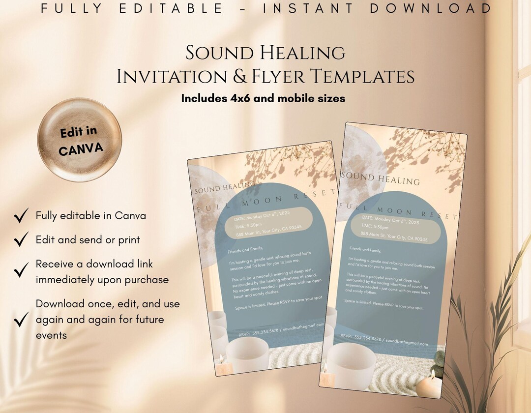 Sound Healing Flyer Template: Blue Minimalist Sound Bath Invitation ...
