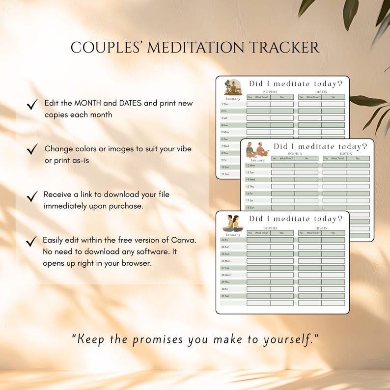 Meditation Tracker | Printable Habit Tracker | Accountability Partner ...