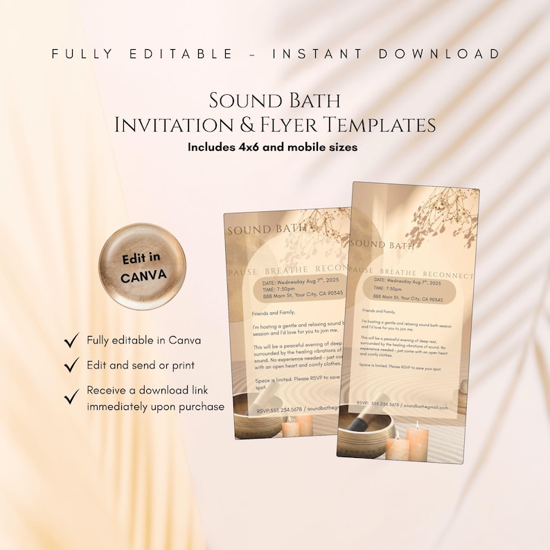 Sound Healing Flyer Template: Minimalist Sound Bath Invitation (canva ...