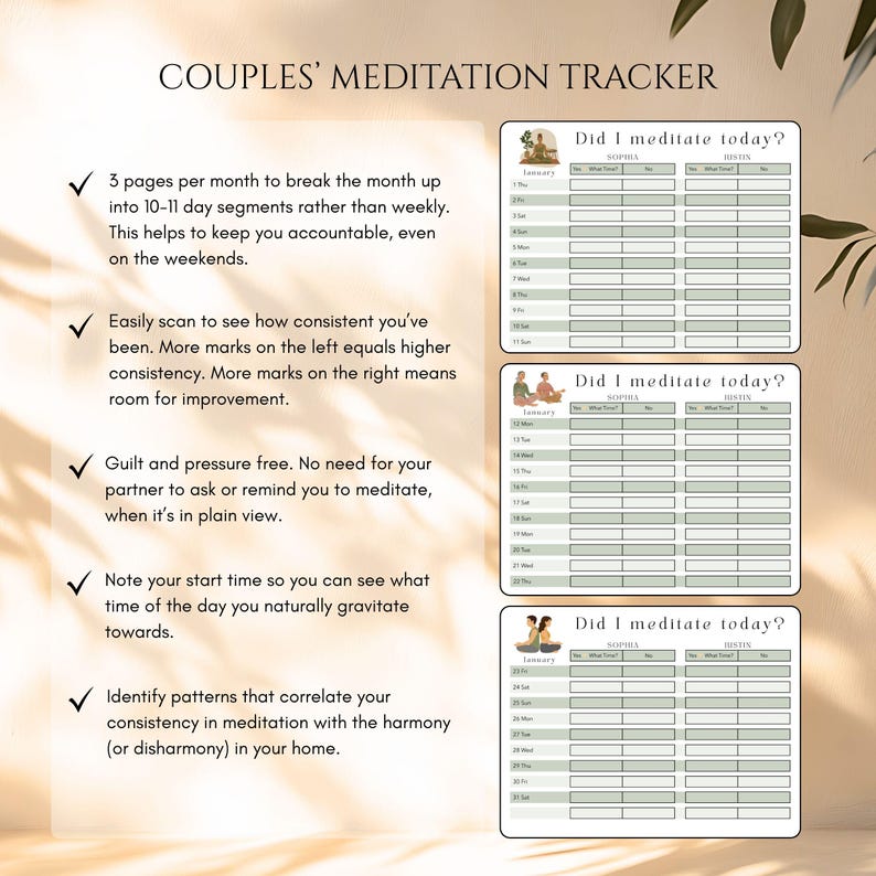 Meditation Tracker | Printable Habit Tracker | Accountability Partner ...