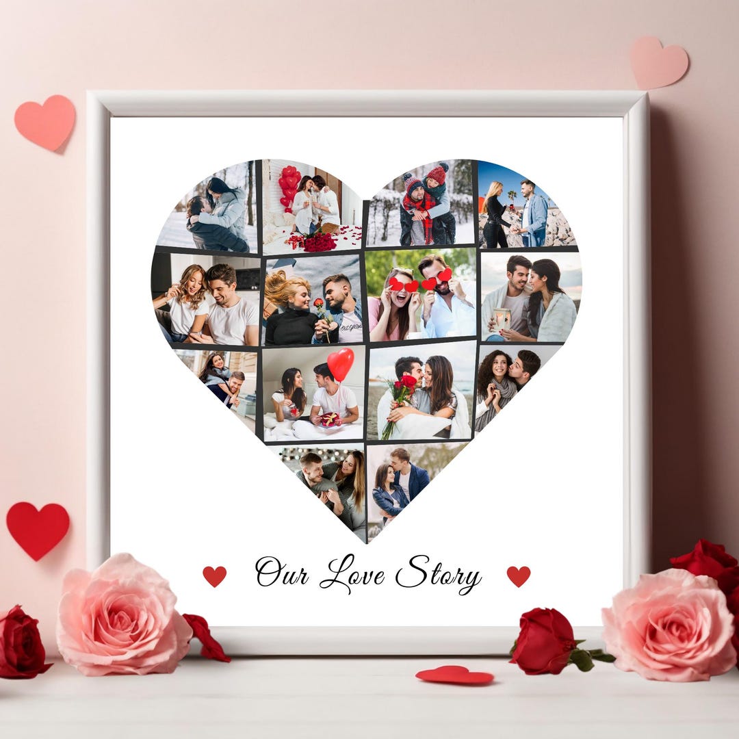 Heart Photo Collage Canva Template, Our Love Story, Anniversary ...