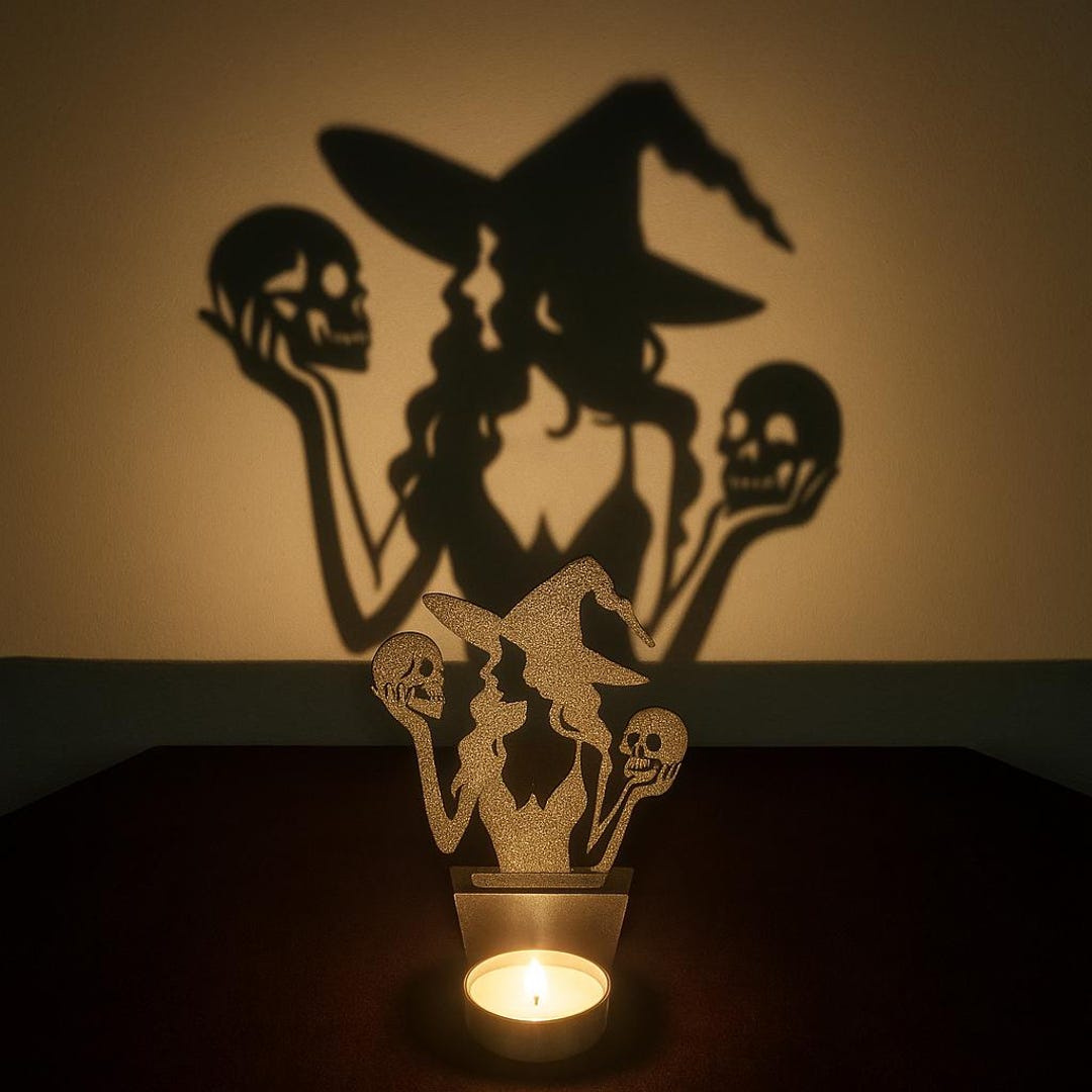 Witch Shadow Tealight Candle Holder: Spooky Halloween Decor - Etsy
