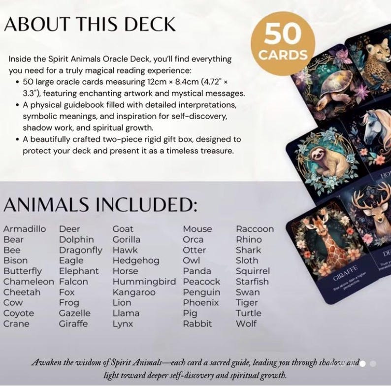 Spirit Animals Oracle Deck • 50 Cards + Guidebook for Guidance Growth ...