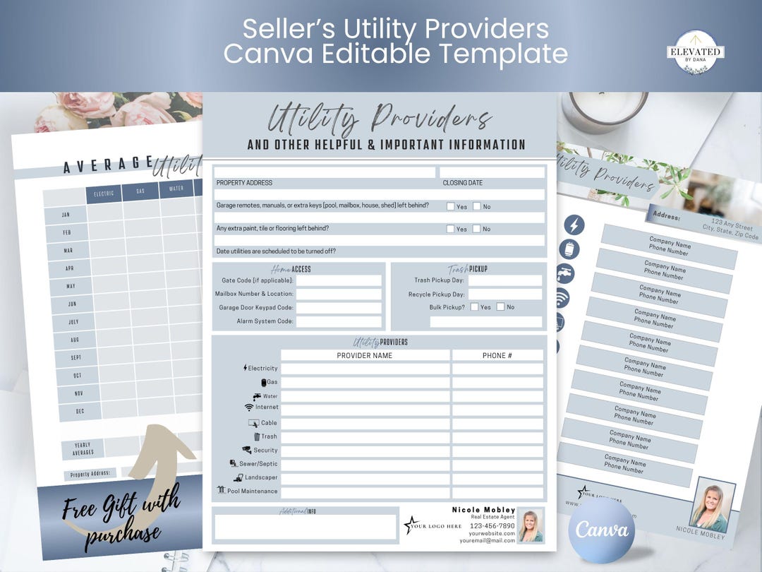 Listing Agent Utility Providers List, Editable Realtor Tool, Seller ...