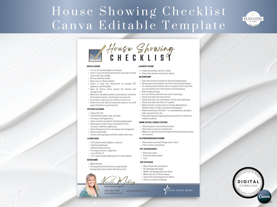 Realtor House Showing Checklist Template, Editable Home Sellers Prep ...