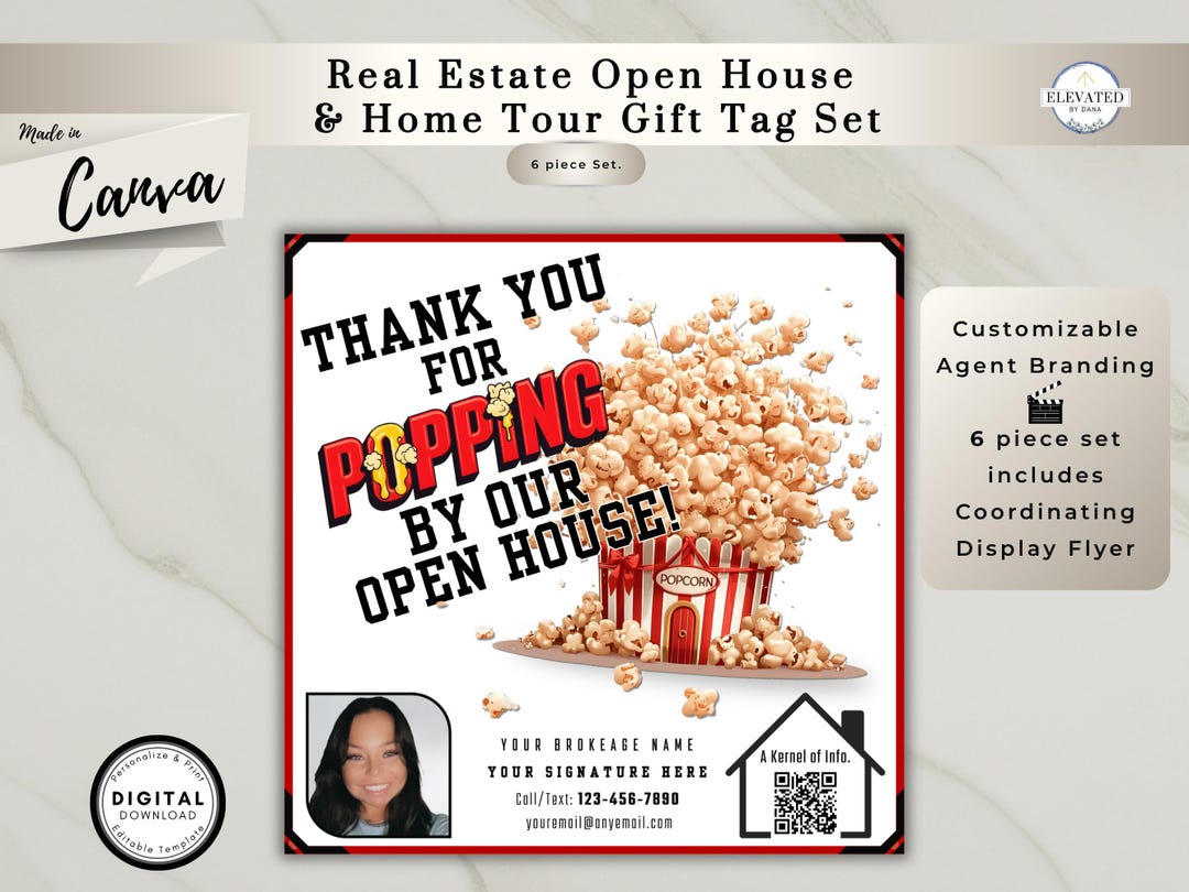 Popcorn Open House Gift Tag, Property Showing Giveaway, Thank You for ...