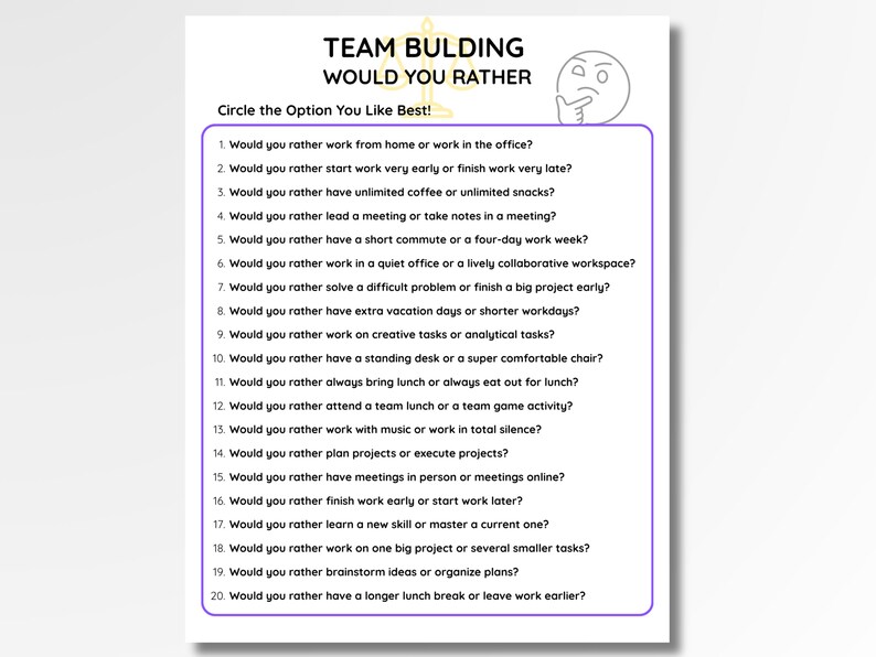 Team Building Games, Would You Rather, Ice Breaker Game, Coworker ...