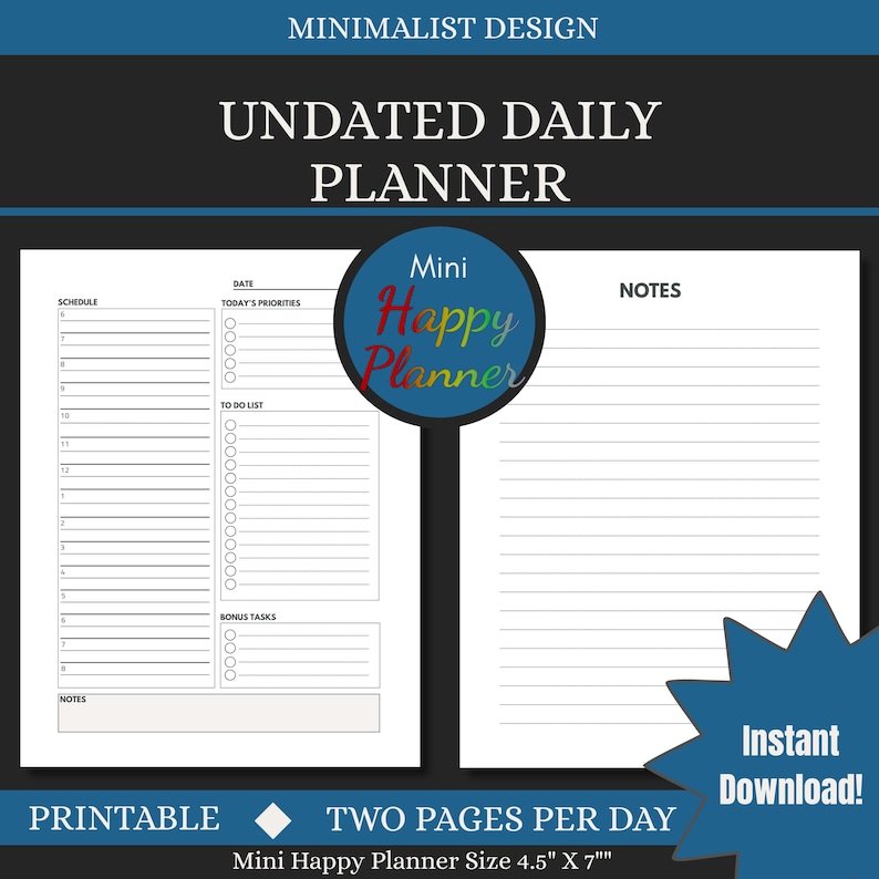 Mini Happy Planner, Printable Inserts, Undated Planner, Downloadable ...