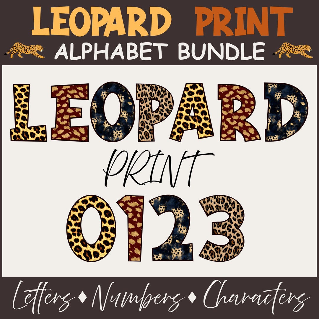 Leopard Print Letters PNG, Alphabet and Numbers Bundle, Downloadable ...