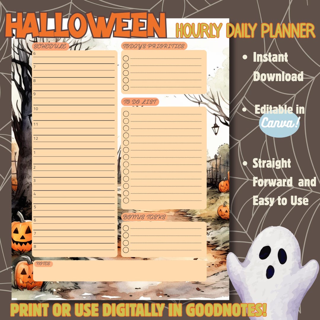 Halloween Spooky Planner, Halloween Theme, Hourly Organization ...