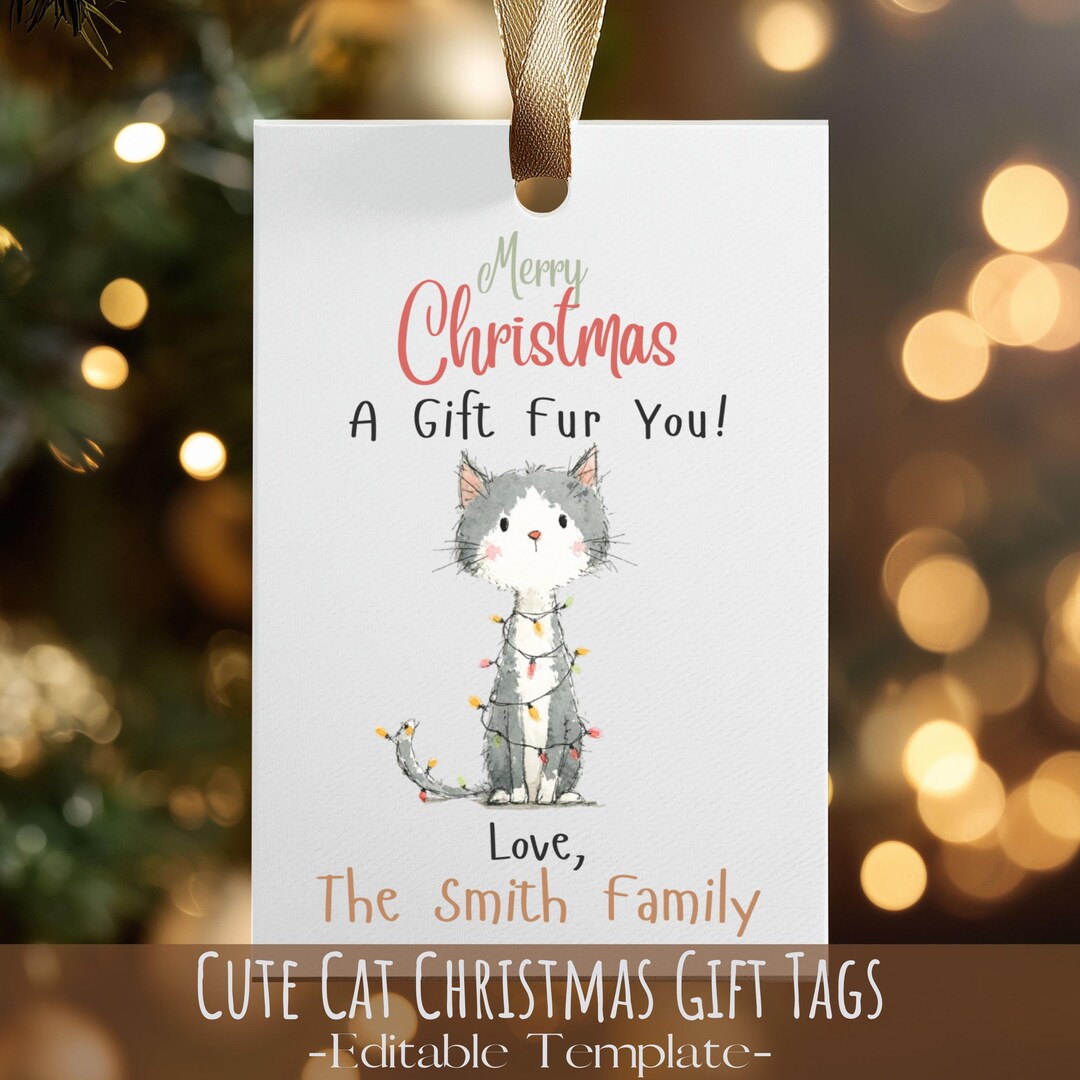 Cat Christmas Gift Tags, Instant Download, Editable Template ...