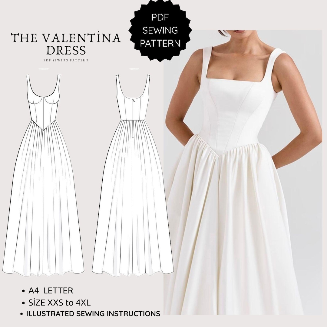 Evening Bustier Dress Sewing Pattern| Slit Dress Pattern| Corset Dress ...