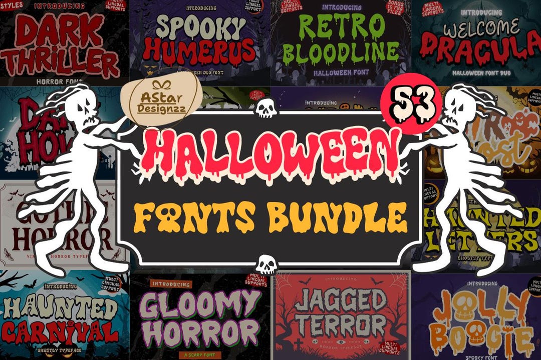 Halloween Fonts Bundle, 53 Spooky Horror Style Fonts (digital Projects ...