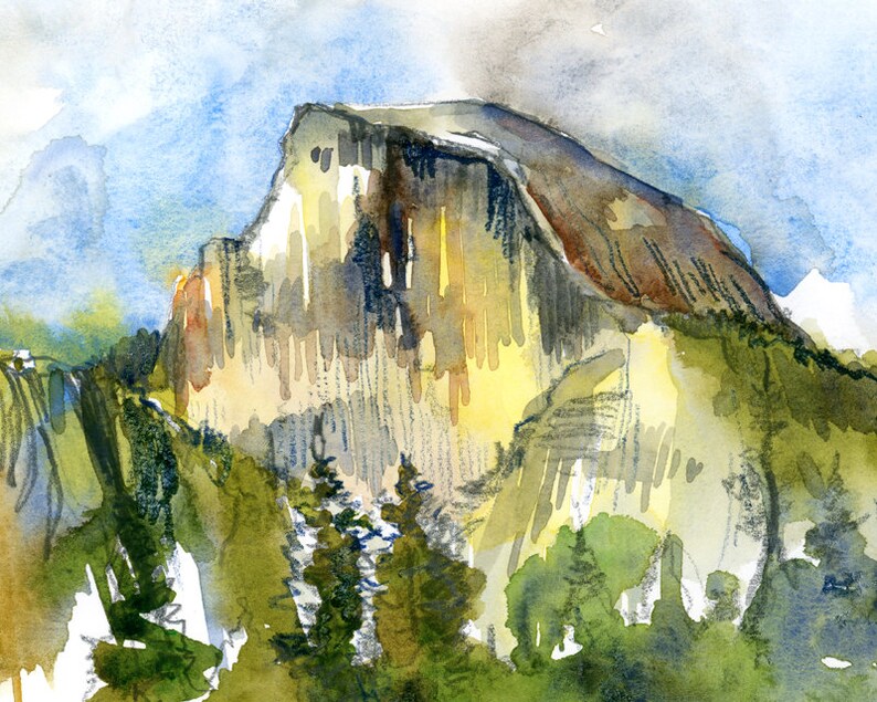 Yosemite National Park Half Dome :print of a watercolor | Etsy