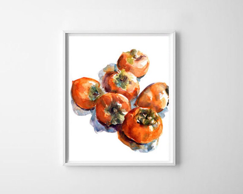 Kitchen Art Persimmons in Watercolor Print From an Original | Etsy