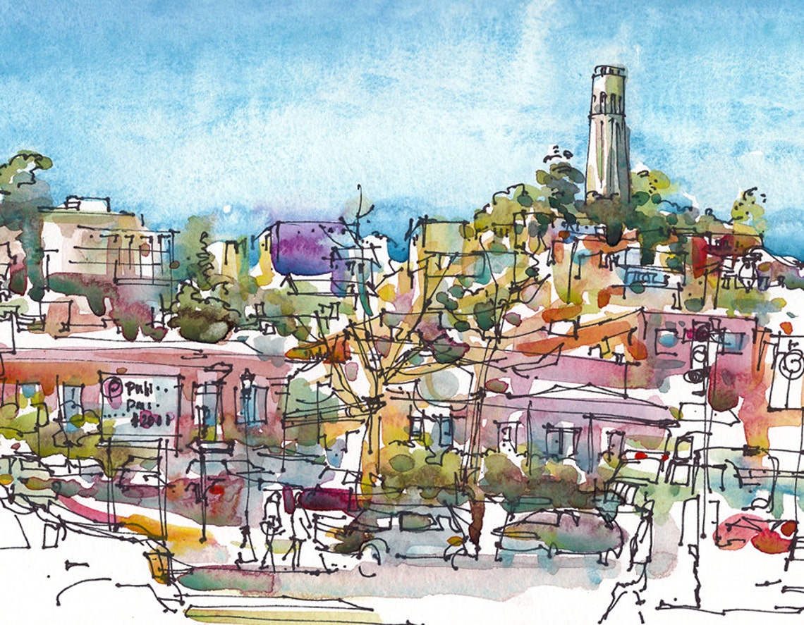 San Francisco Coit Tower Print of a Watercolor Sketch 8x10 - Etsy