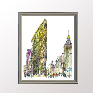 New York Sketch , Flatiron Building, New York City Archival Print From ...