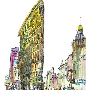 New York Sketch , Flatiron Building, New York City Archival Print From ...