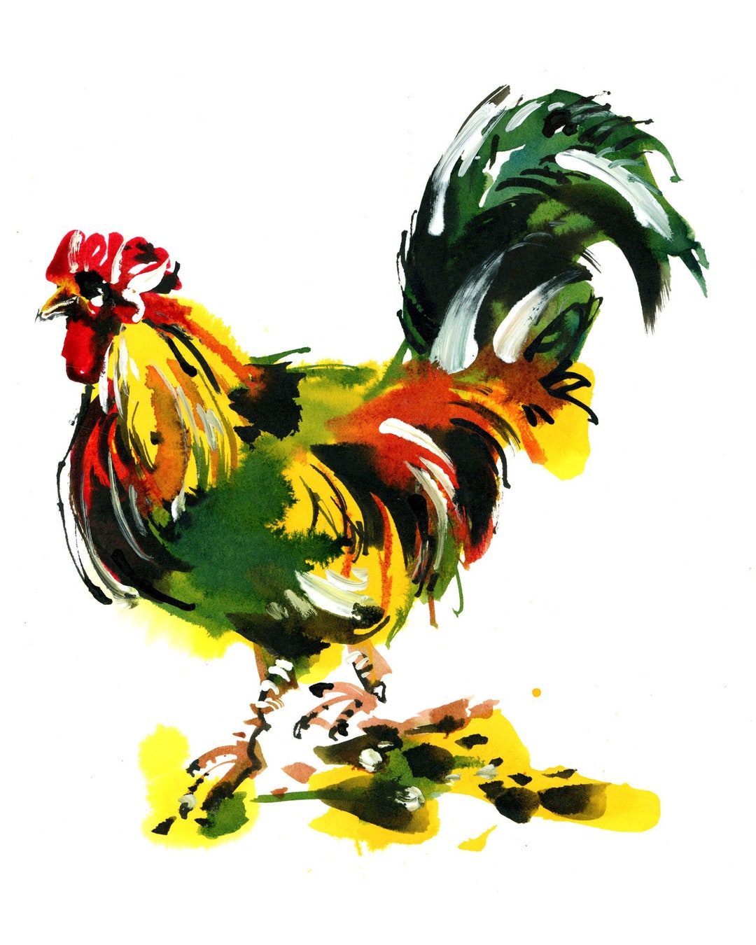 Rooster Painting : an Artwork in Inks - Etsy