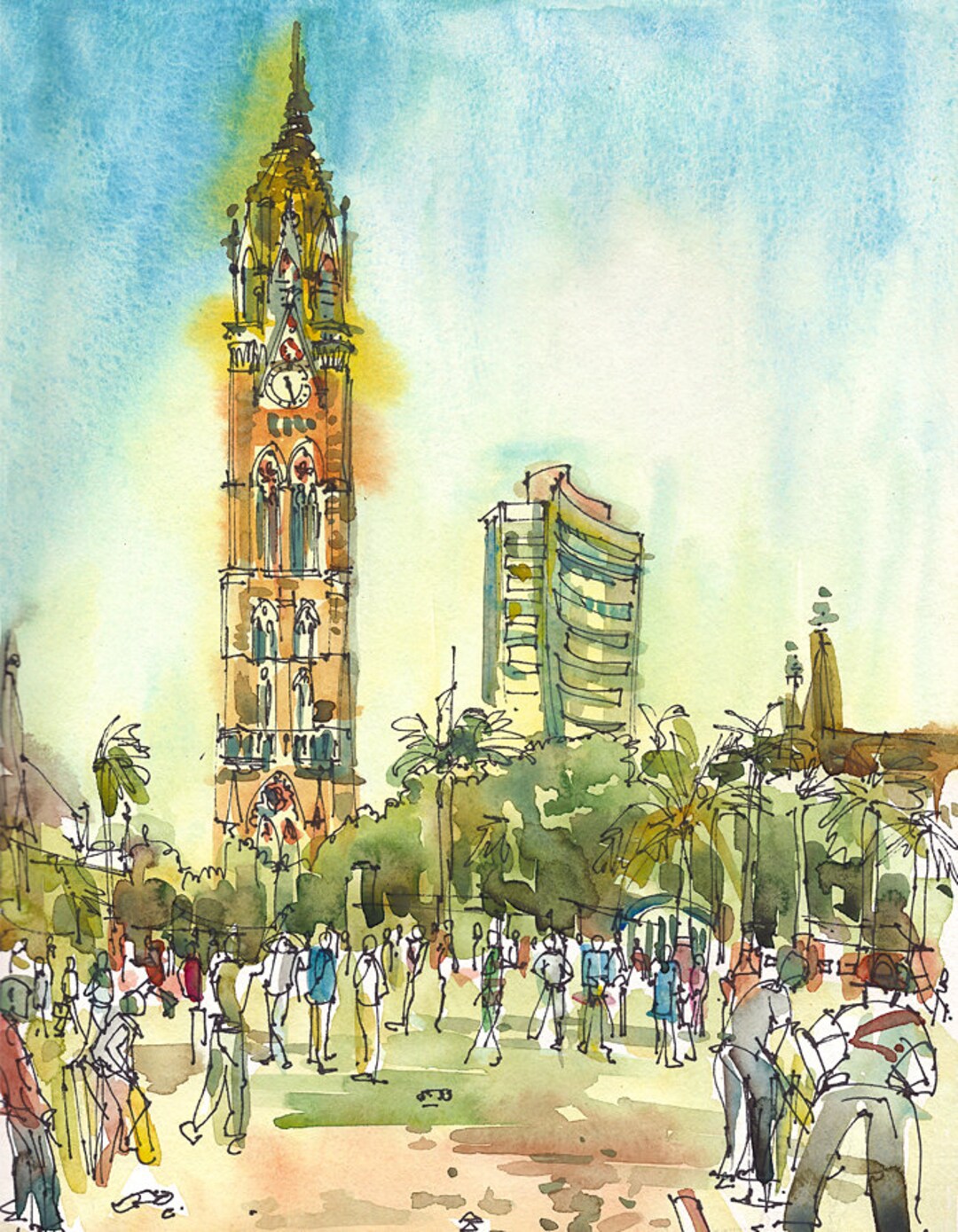 India Sketch Cricket in Mumbai, Indian Art, 8x10 Print From an Original ...