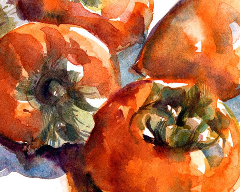 Kitchen Art Persimmons in Watercolor Print From an Original | Etsy