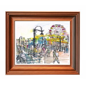 Santa Monica Pier, California, Watercolor Sketch in Primary Colors ...