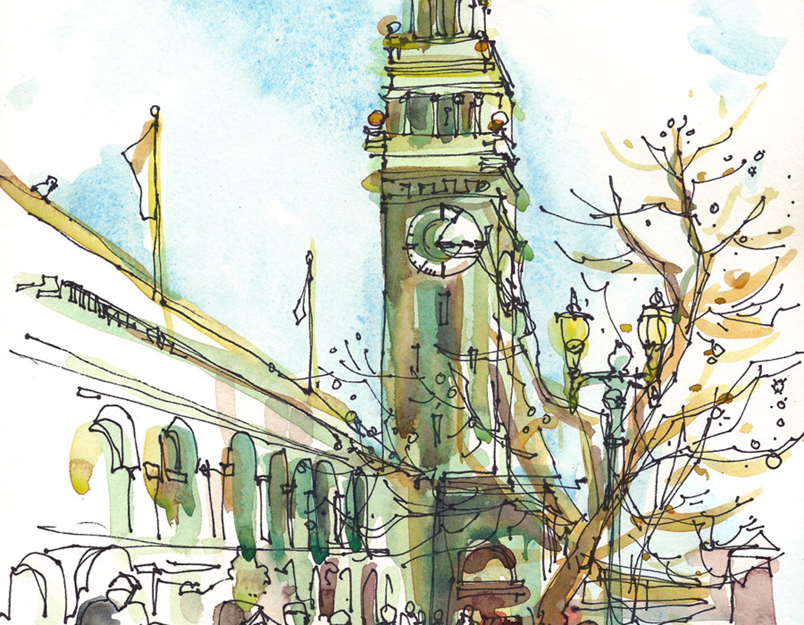 Ferry Building Sketch San Francisco Sketch California Art | Etsy