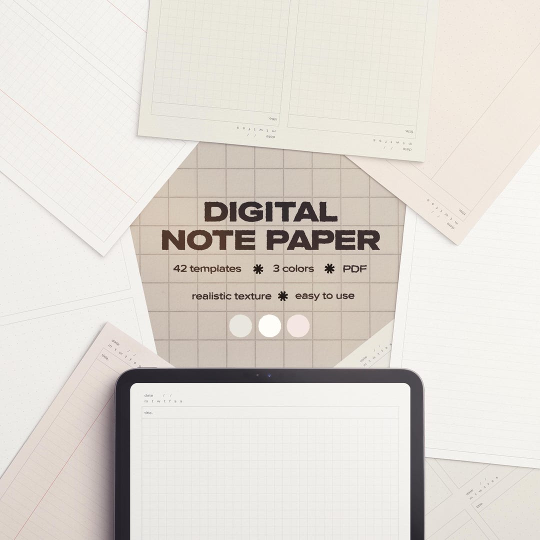 Digital Note Paper: Grid, Lined, Dotted Templates in 3 Colors (PDF ...