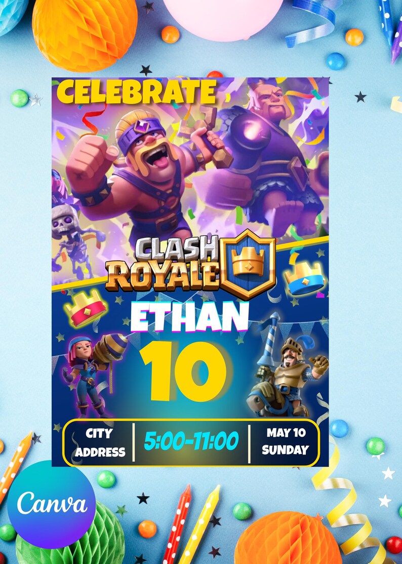 Clash Royale Birthday Invitation | Editable Canva Template (digital ...