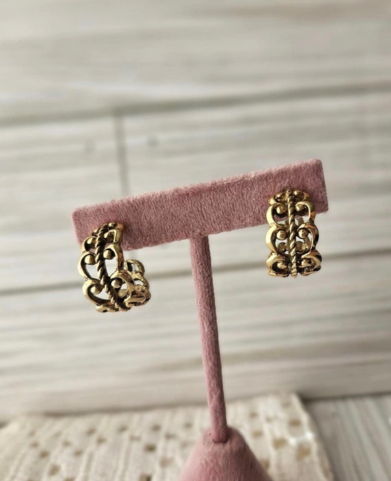 Avon earrings, huggy hoops, antqd goldtone bronze ton… - Gem