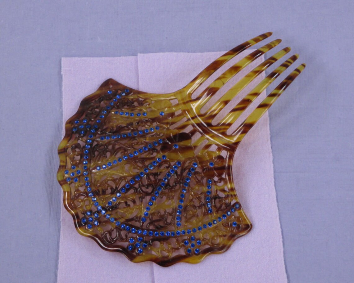 Victorian Hair Comb Faux Tortoise Shell Vintage Edwardian Blue | Etsy