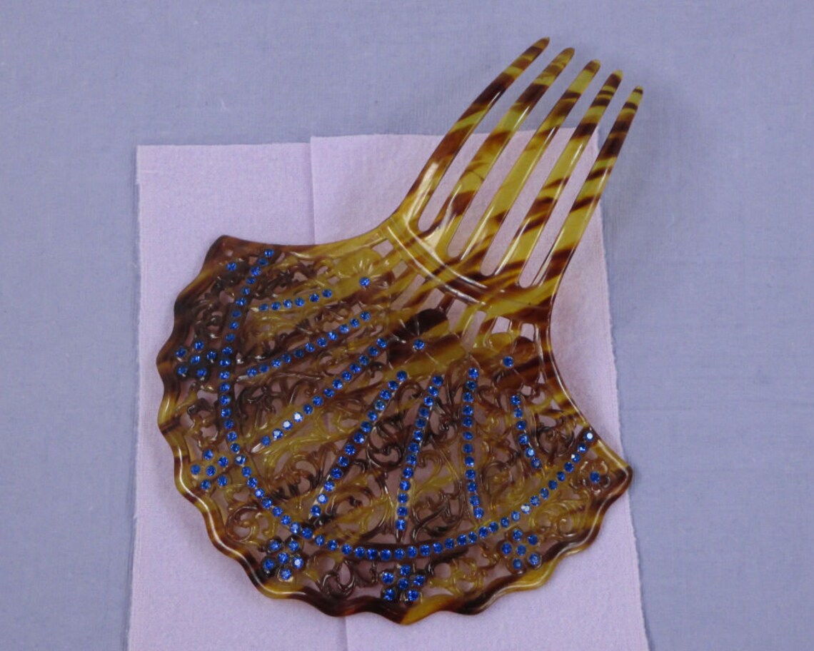 Victorian Hair Comb Faux Tortoise Shell Vintage Edwardian Blue | Etsy