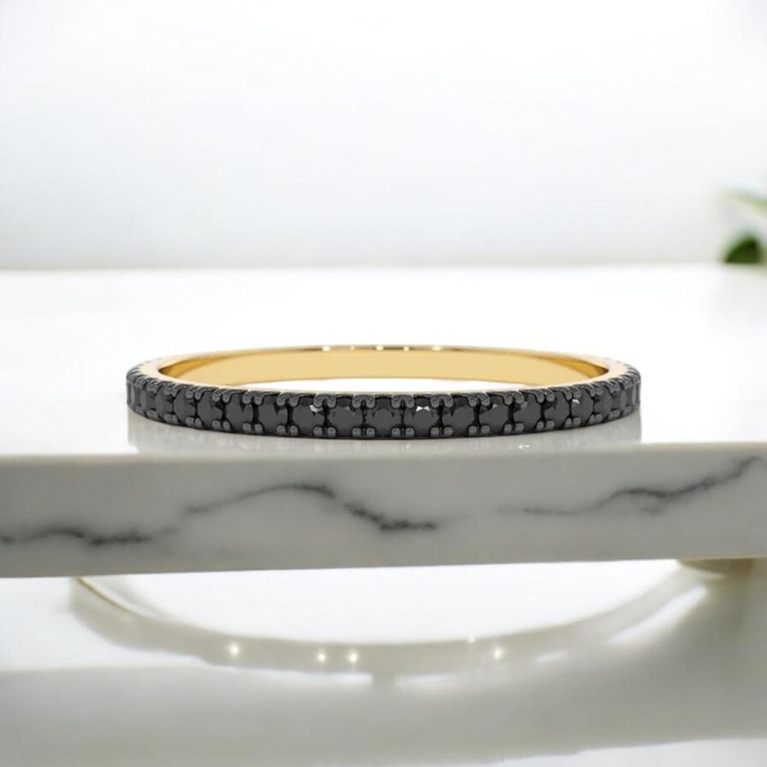 14K Gold Black Onyx Eternity Band, Slim Stacking Ring, Minimalist ...