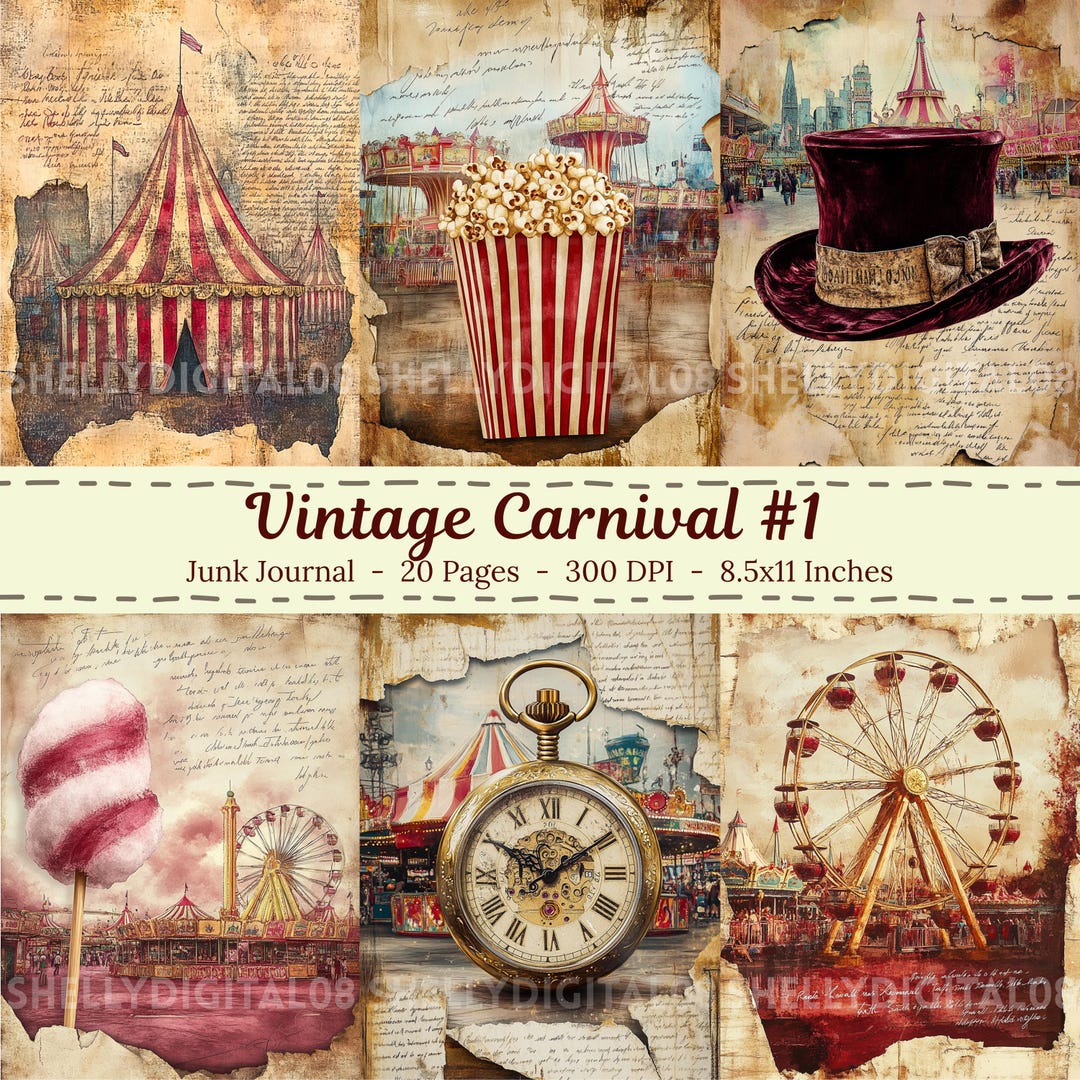 Vintage Carnival Junk Journal Pages Printable Junk Journal Paper Circus ...