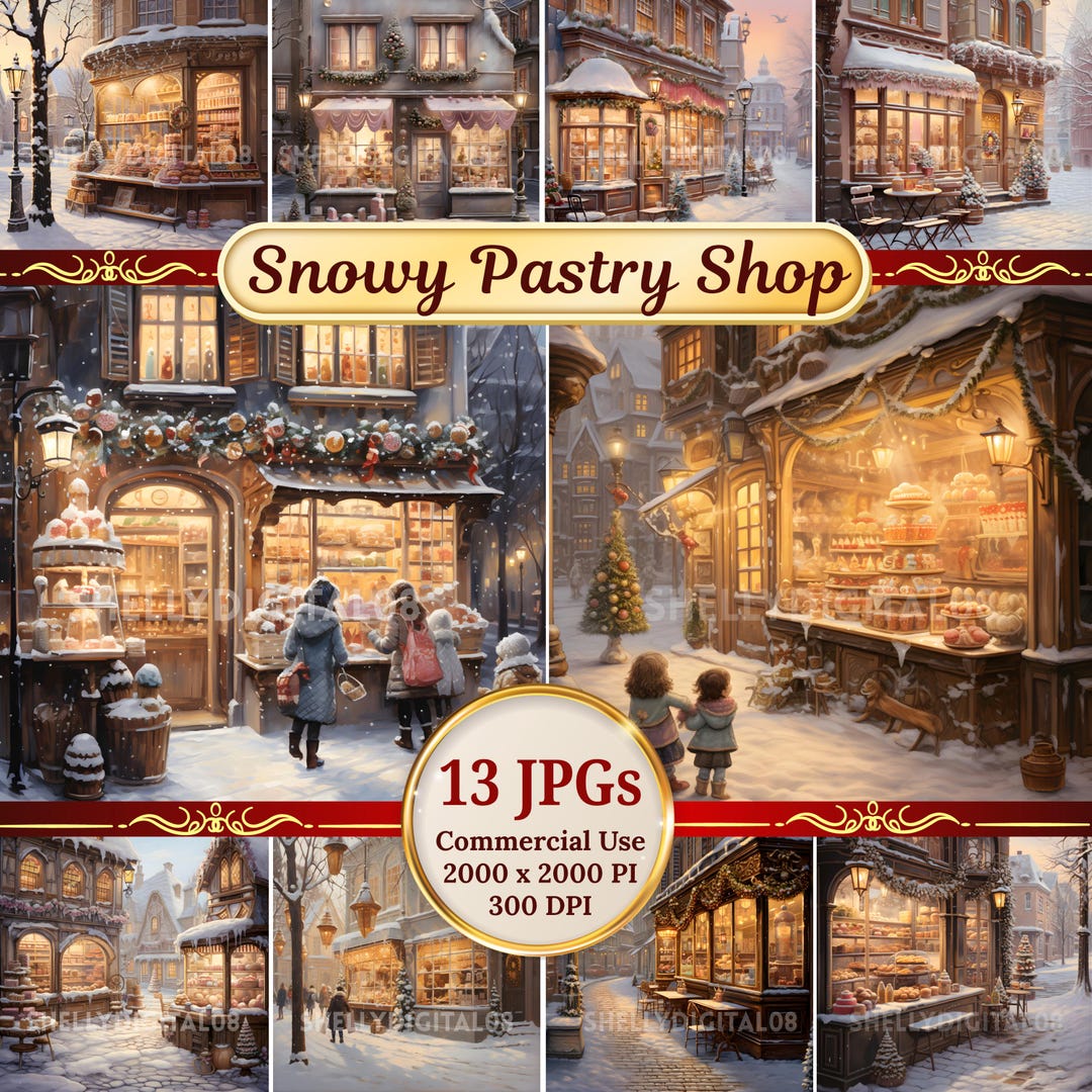 Snowy Christmas Pastry Shop Clipart Winter Bakery Village Bakeshop ...